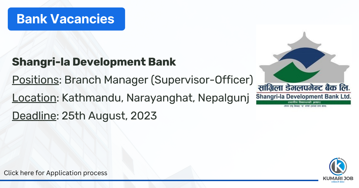 Shangri-la Development Bank announces vacancy for Branch Manager ...